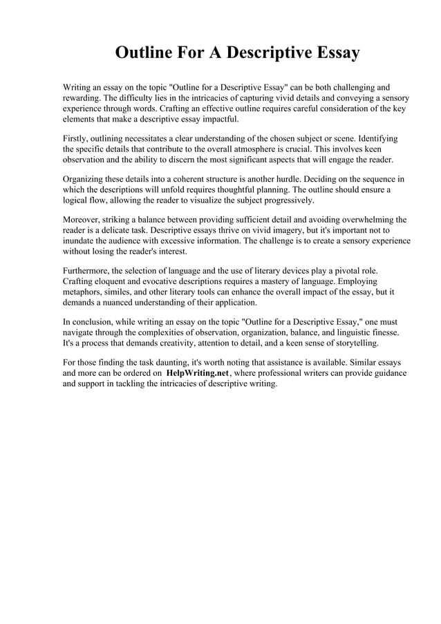 Outline For A Descriptive Essay. Indiana University Kokomo | PDF