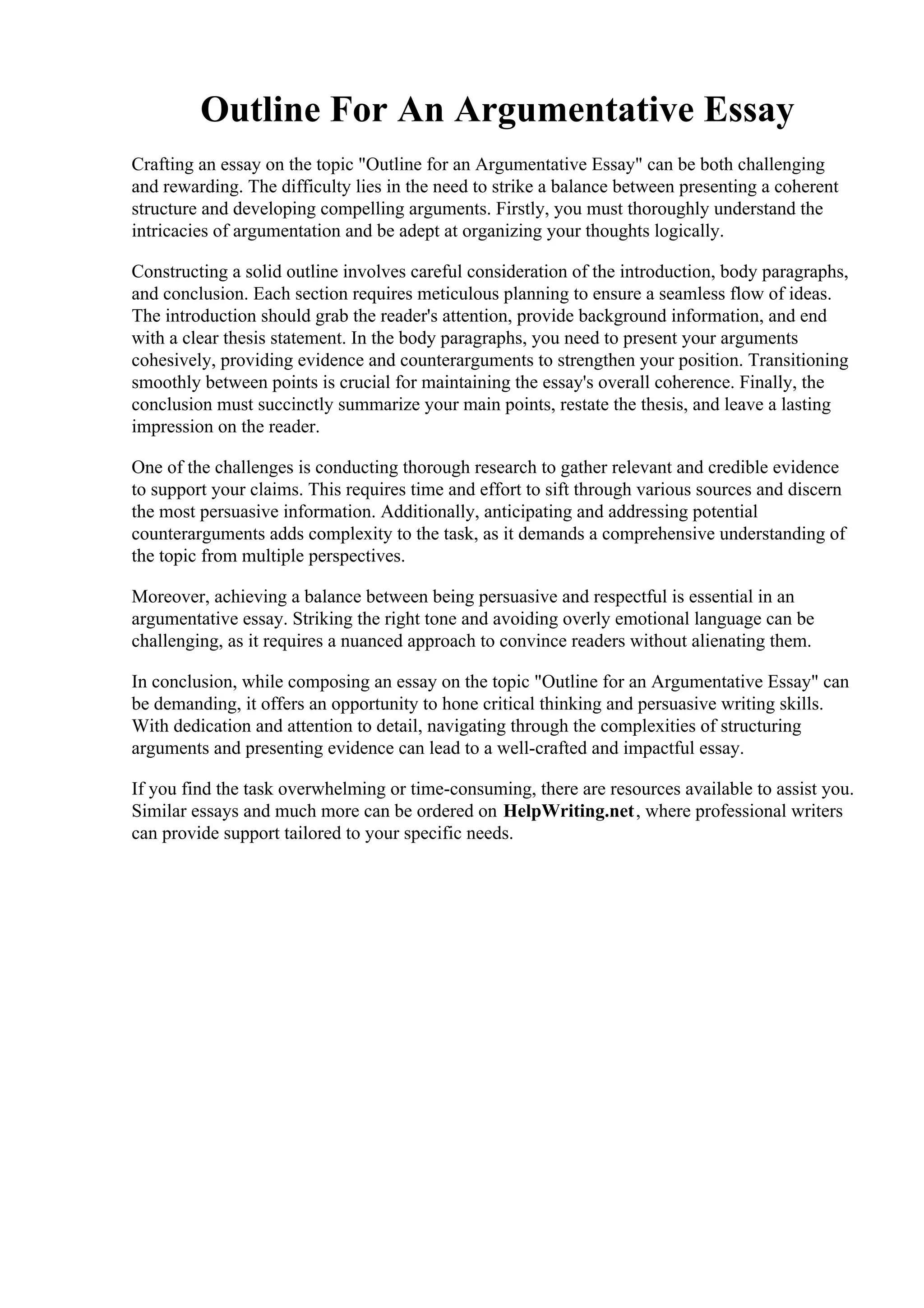 Outline For An Argumentative Essay | PDF