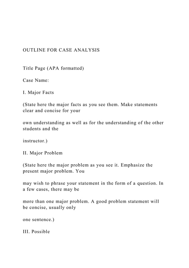 OUTLINE FOR CASE ANALYSIS Title Page (APA formatted) .docx