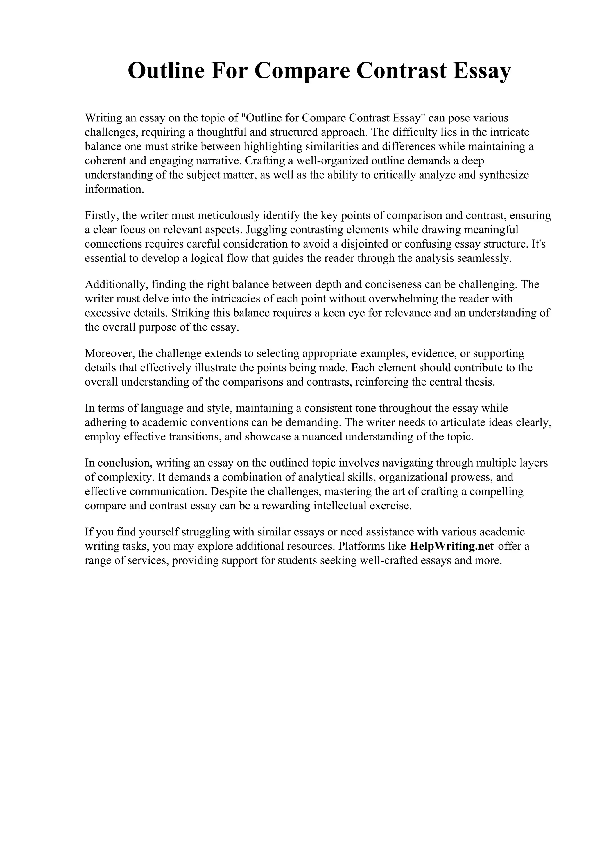 Outline For Compare Contrast Essay | PDF