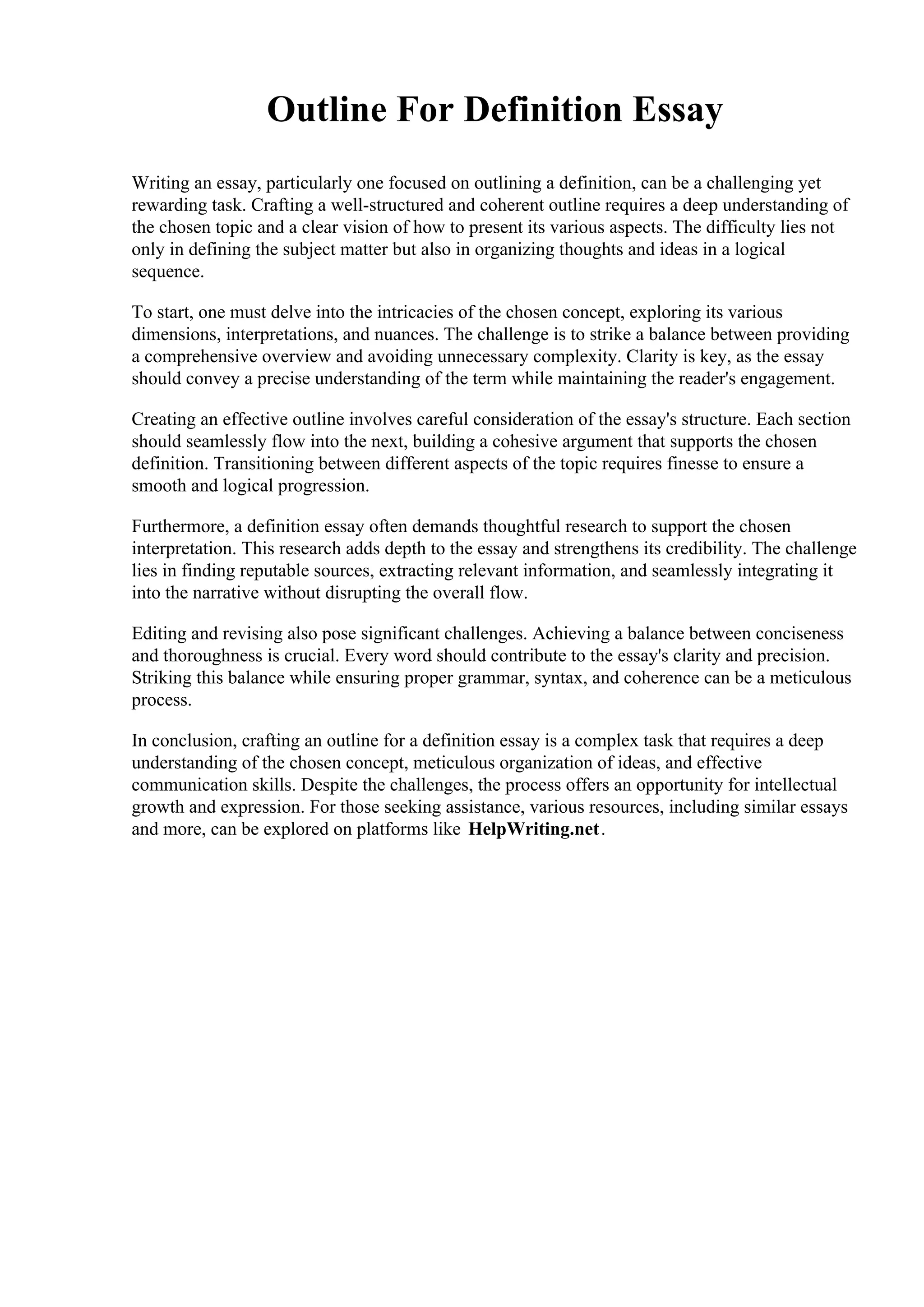 Outline For Definition Essay | PDF | Homework and Study | Education