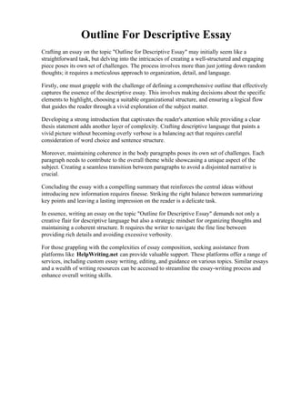 Outline For Descriptive Essay. 020 Descriptive Essay Outline Thatsnotus ...