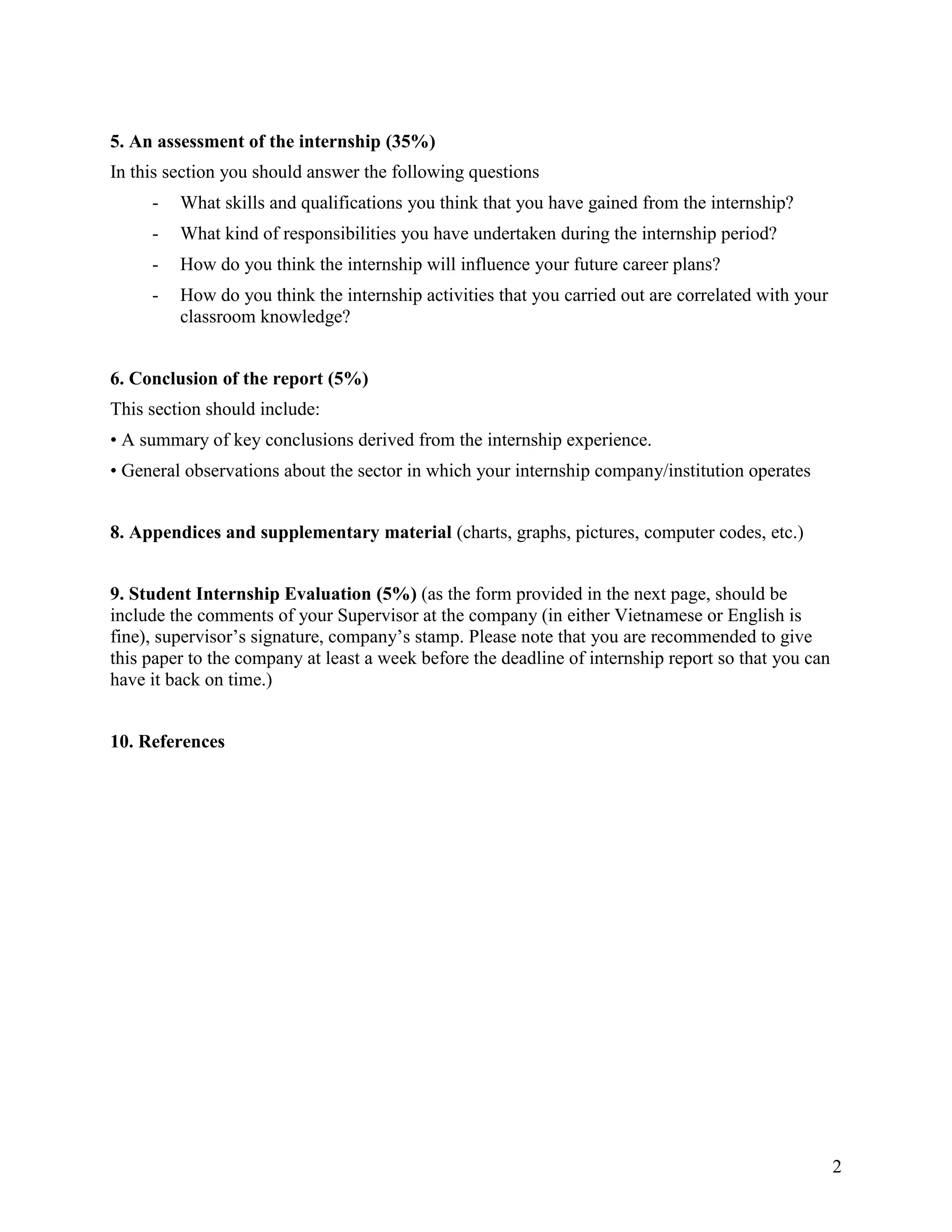 Outline for internship report - Báo cáo thực tập Tiếng Anh | PDF