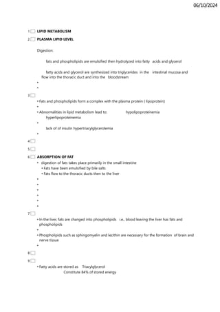 Biochemistry Lipid Metabolism Notes | BSN 1 | PDF