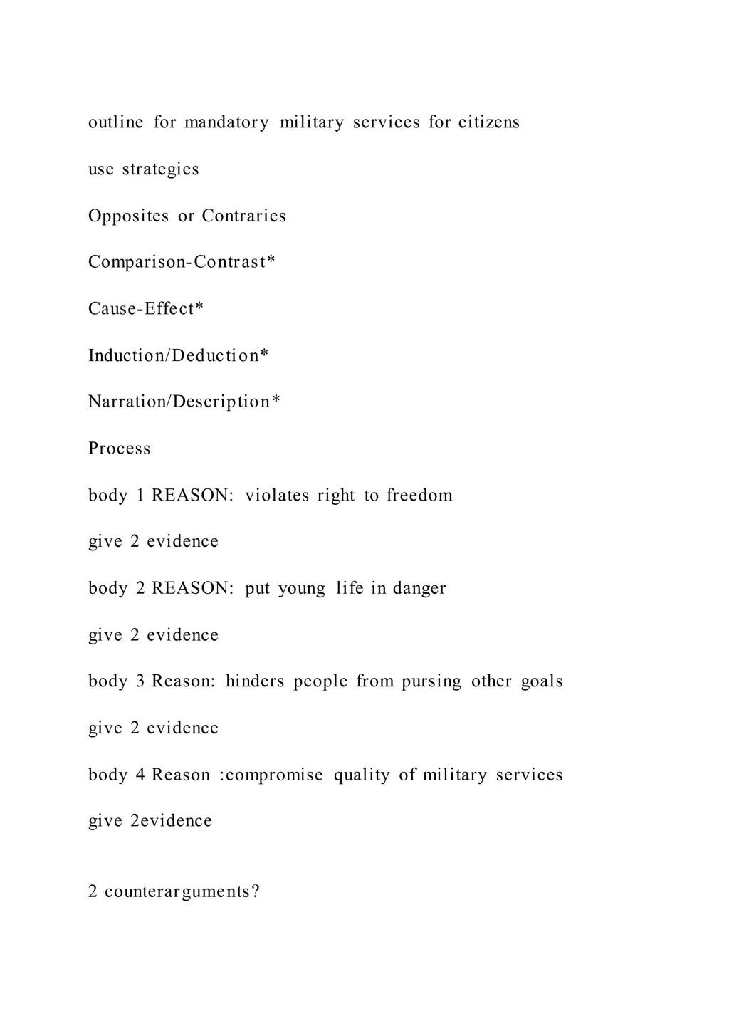 outline for mandatory military services for citizensuse strategi | DOCX