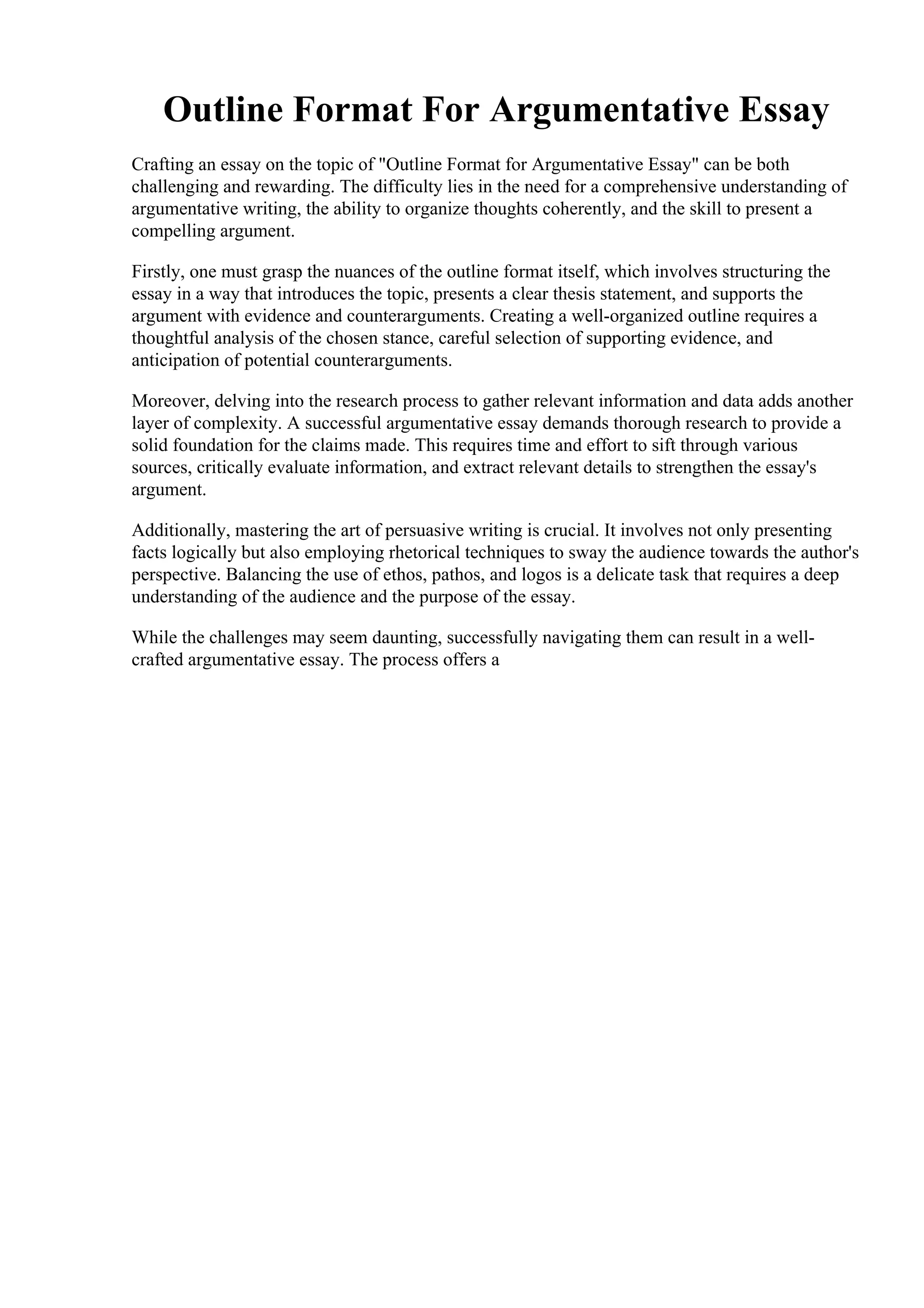 Outline Format For Argumentative Essay. Argumentative essay outline ... Outline Format For Argumentative Essay. Argumentative essay outline ...