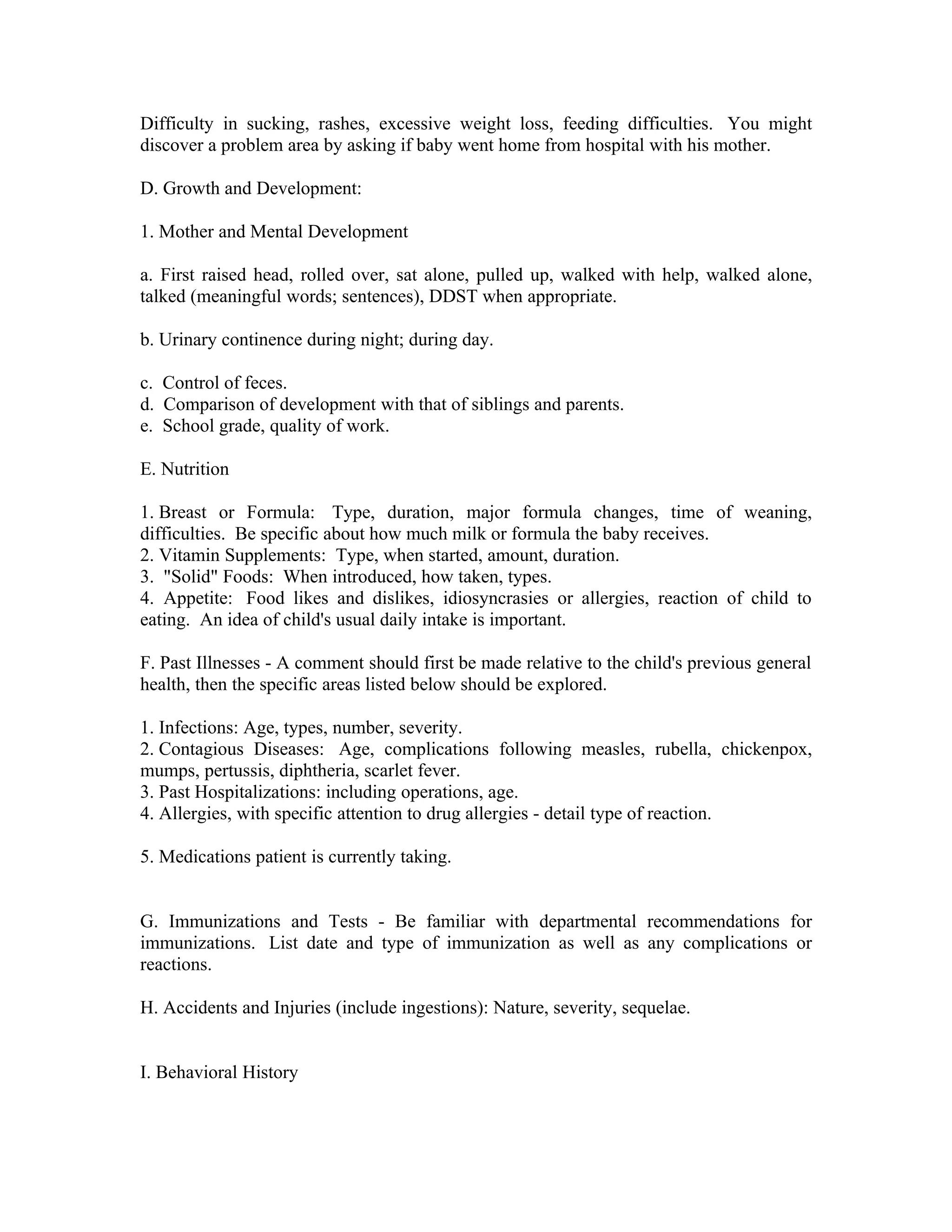 Outline For Pediatric History And Physical Examination | DOC