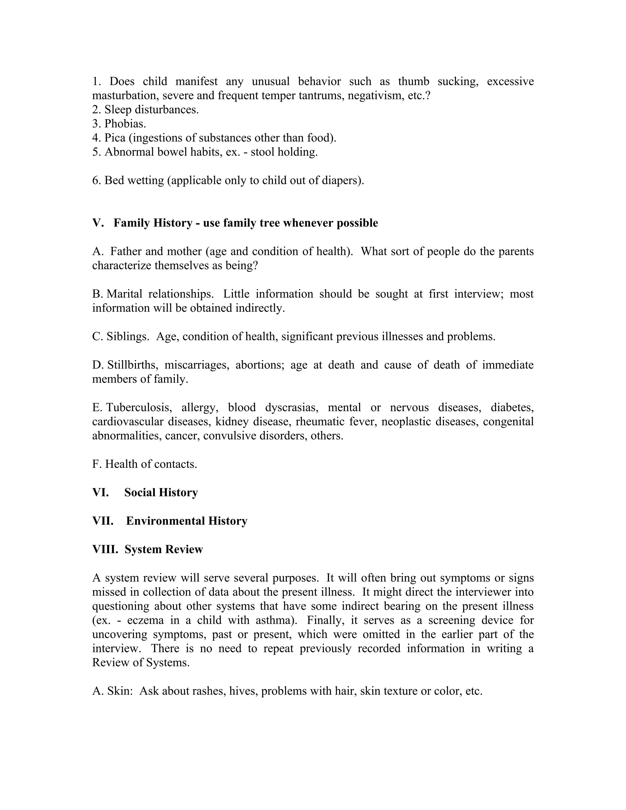 Outline For Pediatric History And Physical Examination | DOC