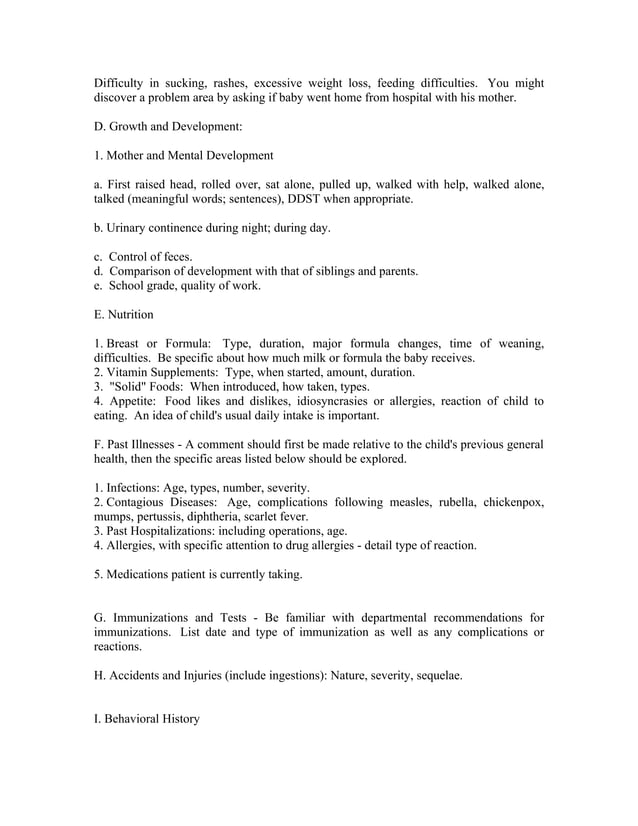 Outline For Pediatric History And Physical Examination | DOC