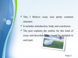 Outline for this i believe essay | PPT