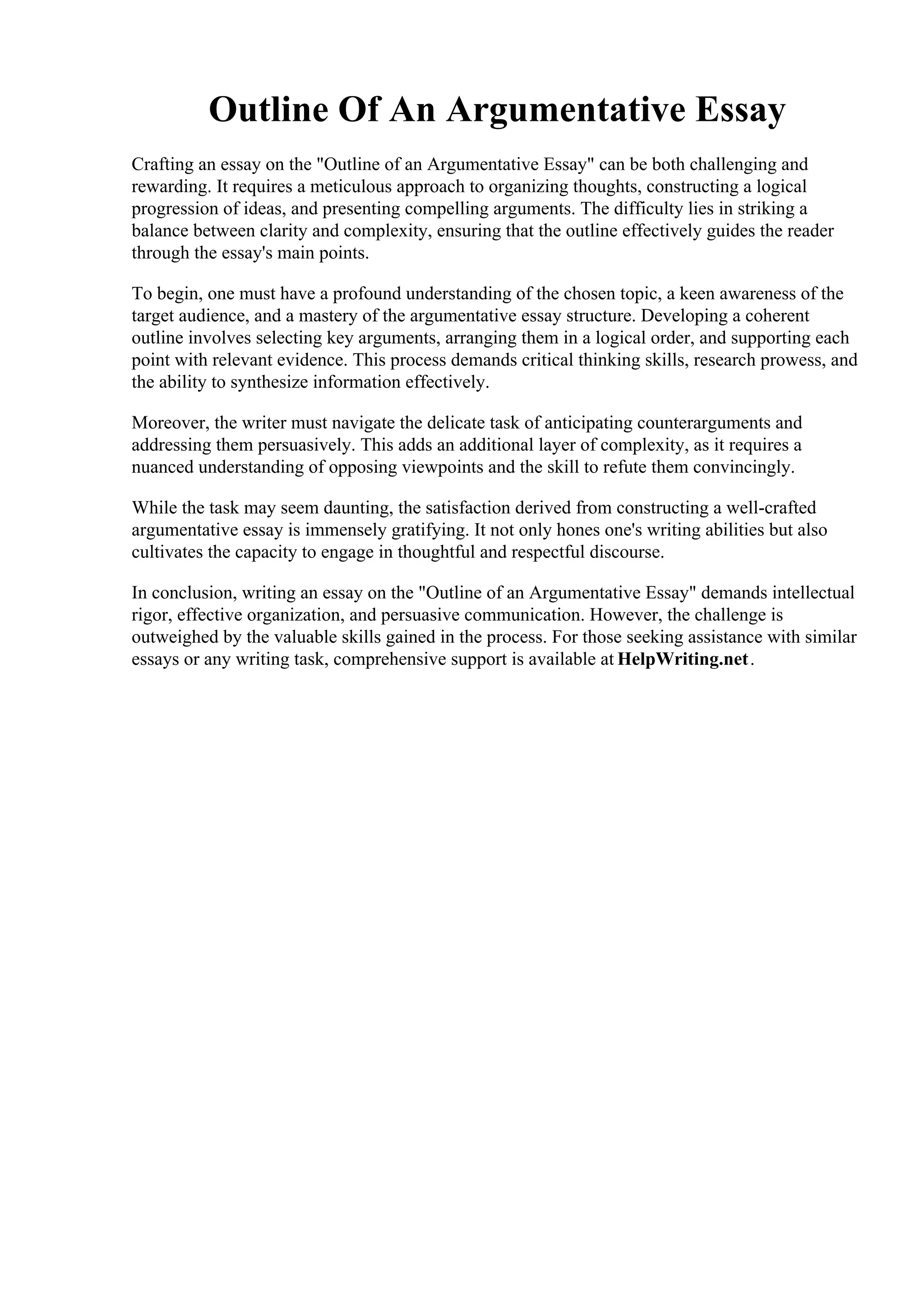 Outline Of An Argumentative Essay. Argumentative Essay Outline Blank ...