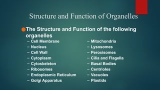 Outline of cell organelles (EUKARYOTES). | PPTX