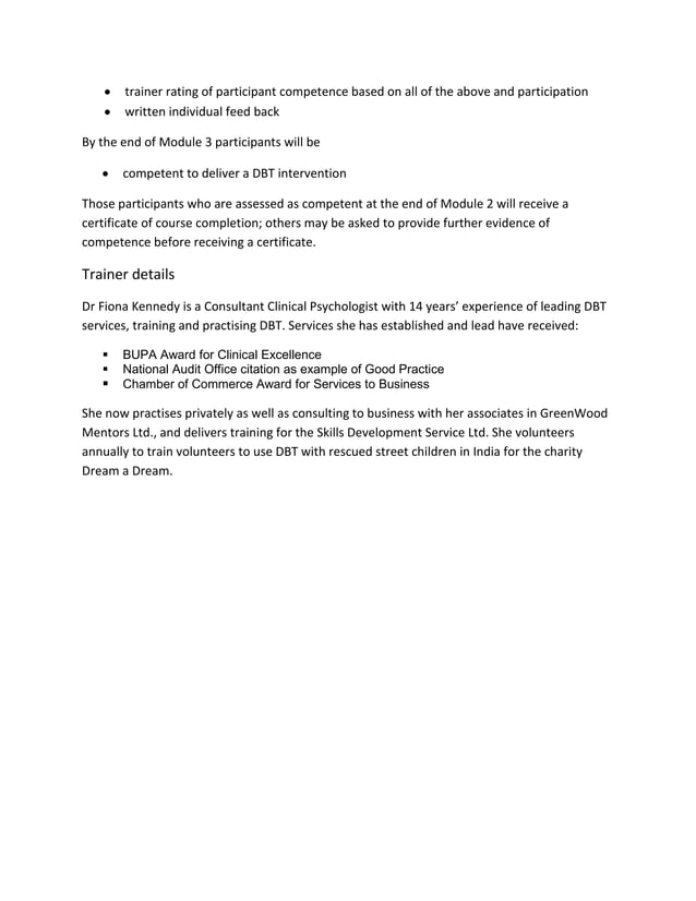 Outline of dbt training content | DOCX | Physical Therapy | Wellness