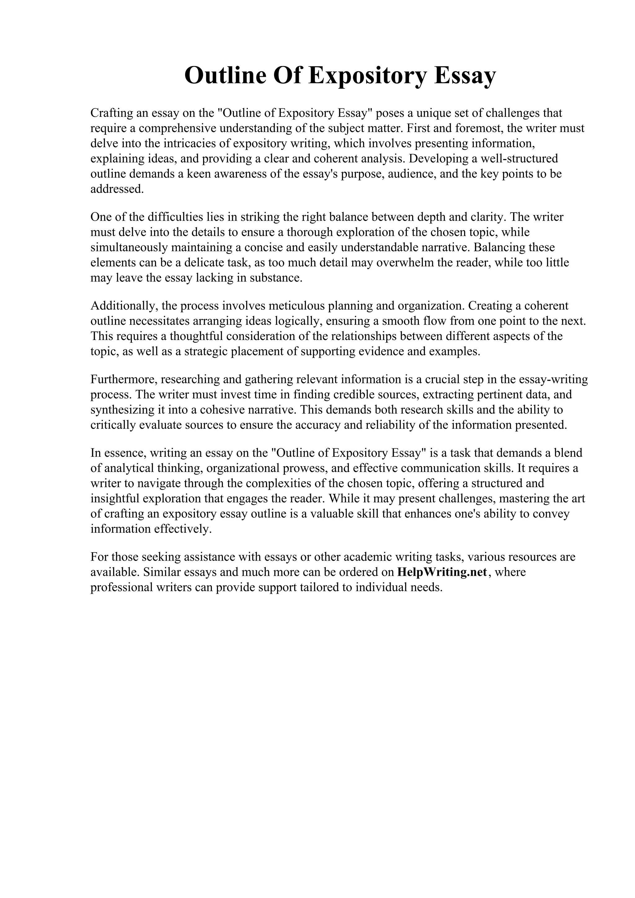 Outline Of Expository Essay. Sample outline for expository essay. How ...