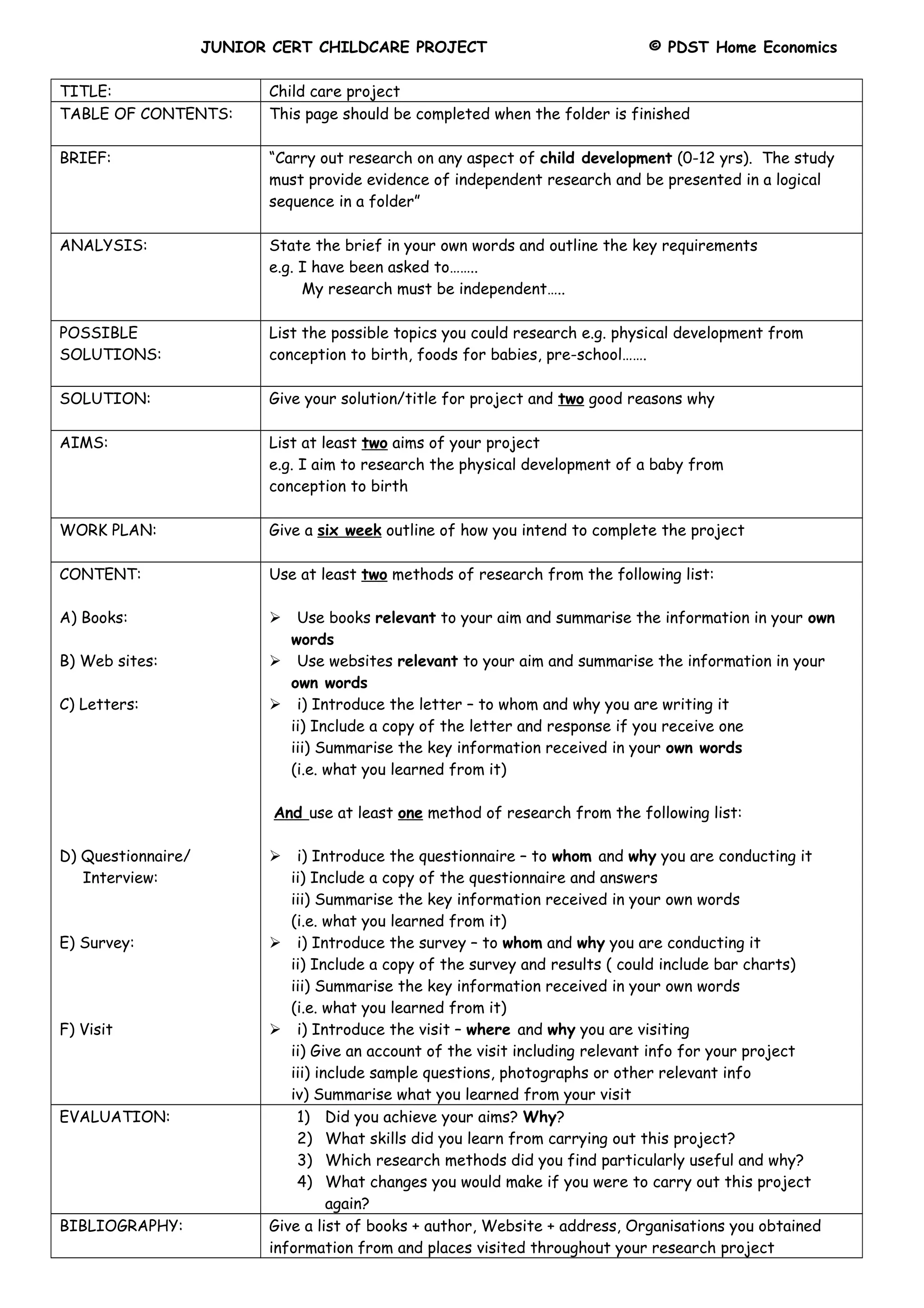 Outline of jc childcare project | DOC | Daycare and Pre-School | Parenting