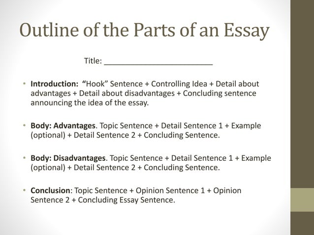 Outline of the parts of an essay | PPTX | Homework and Study | Education