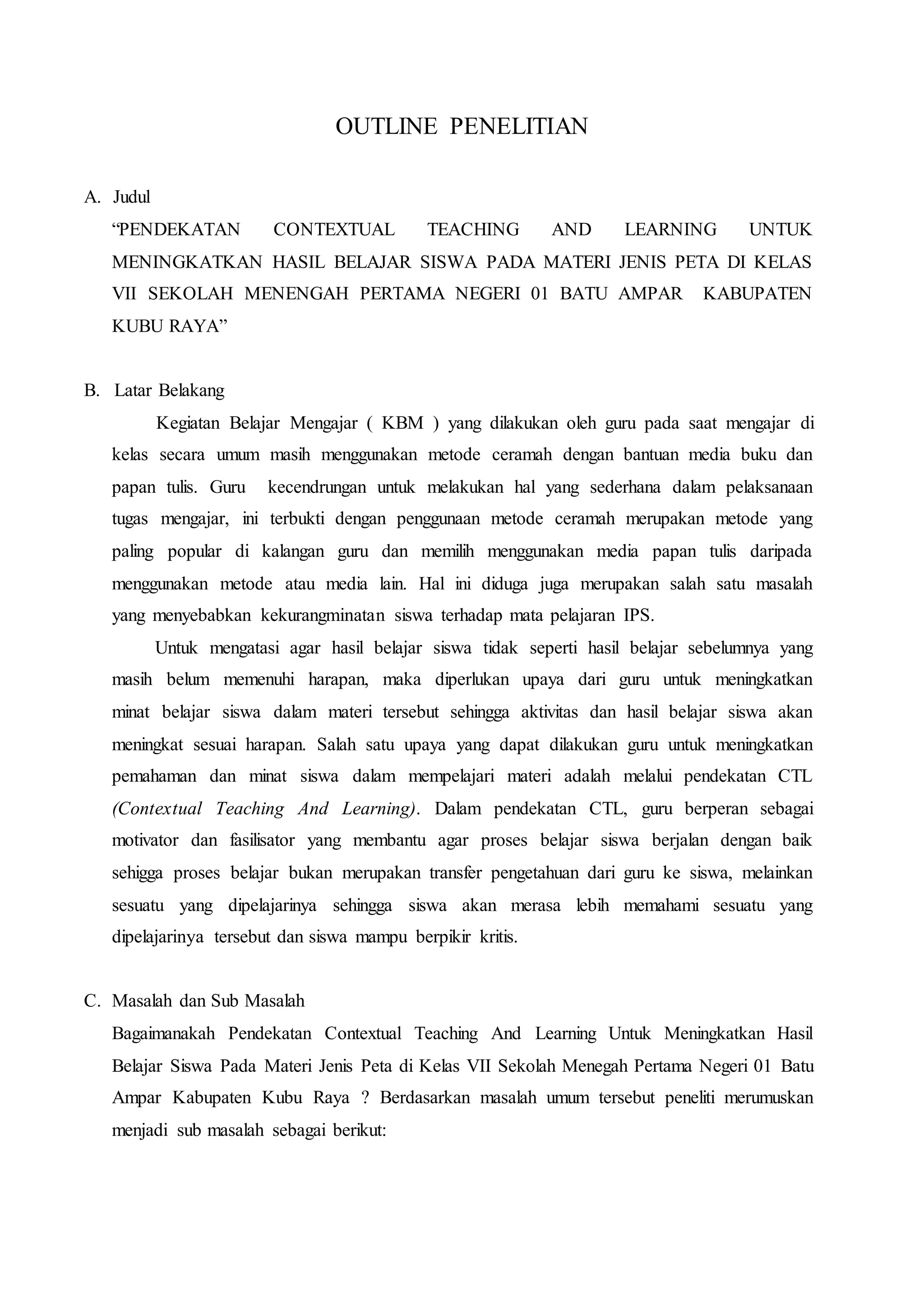 Outline penelitian ( ikip pgri pontianak ). | DOCX