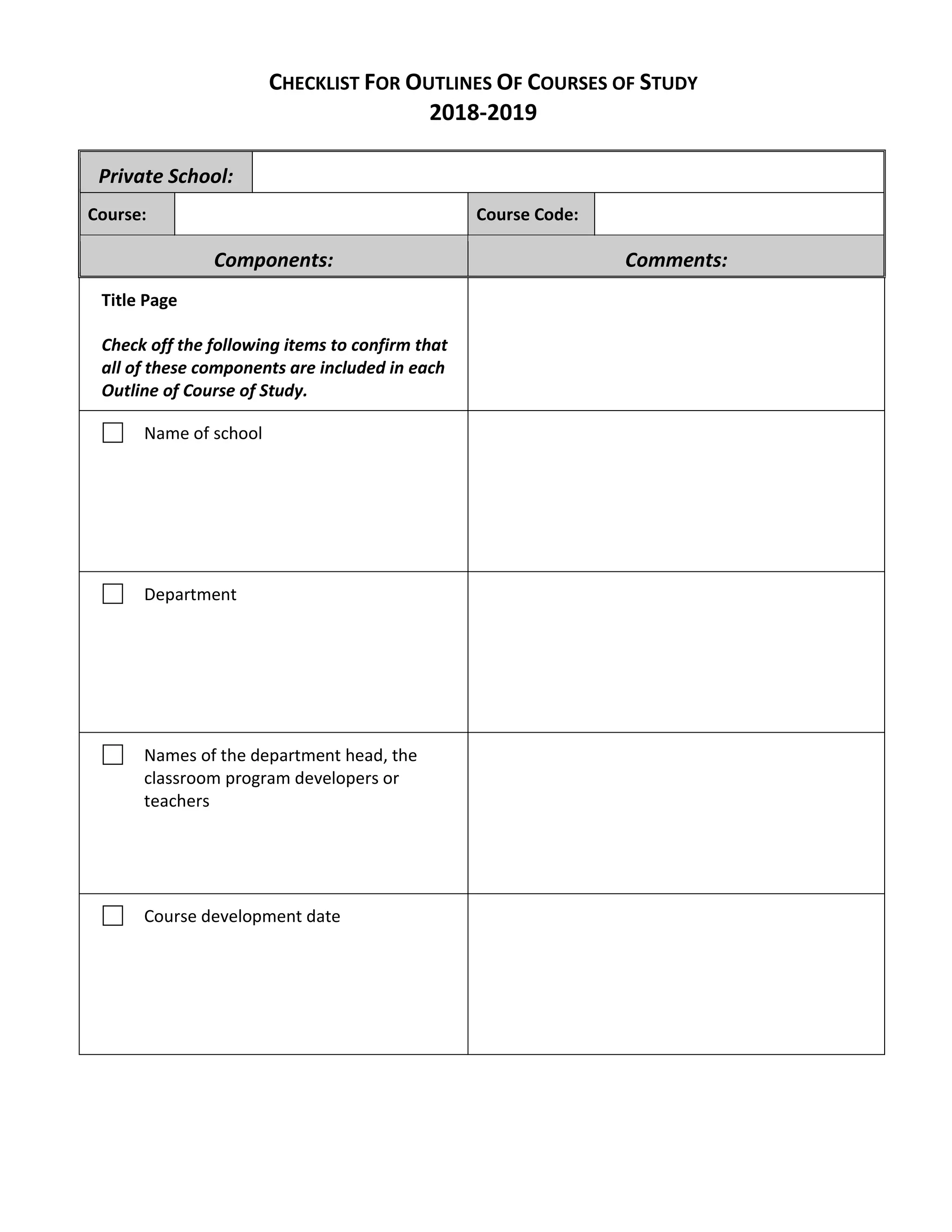 CHECKLIST FOR OUTLINES OF COURSES OF STUDY | PDF