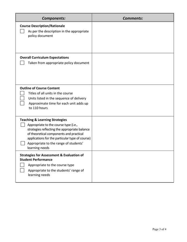 CHECKLIST FOR OUTLINES OF COURSES OF STUDY | PDF