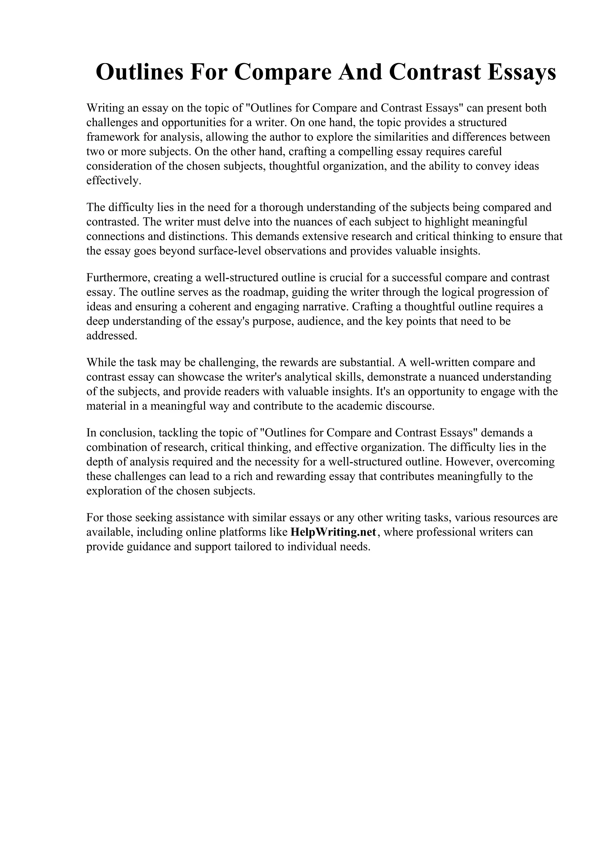 Outlines For Compare And Contrast Essays | PDF