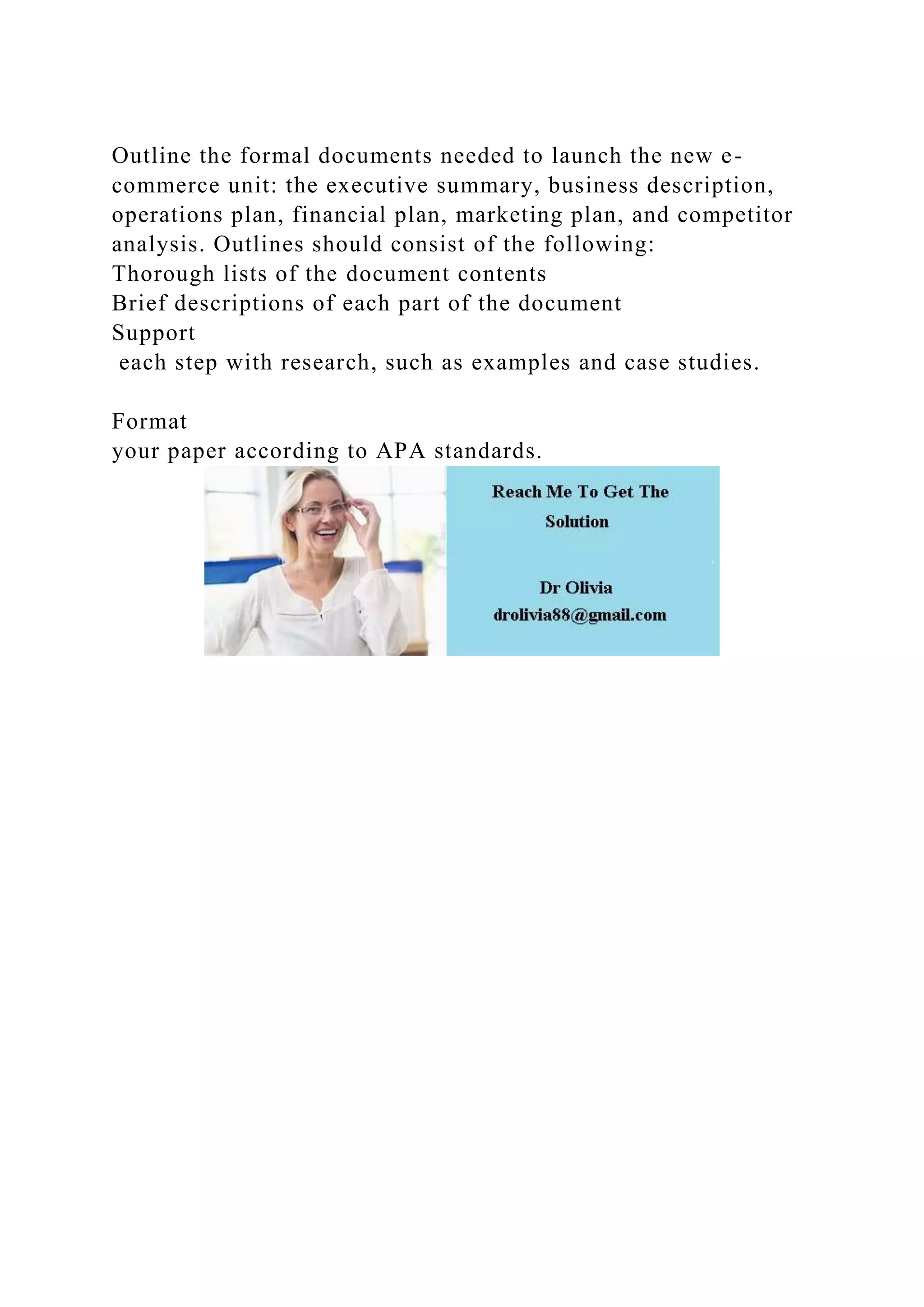 Outline the formal documents needed to launch the new e-commerce uni.docx