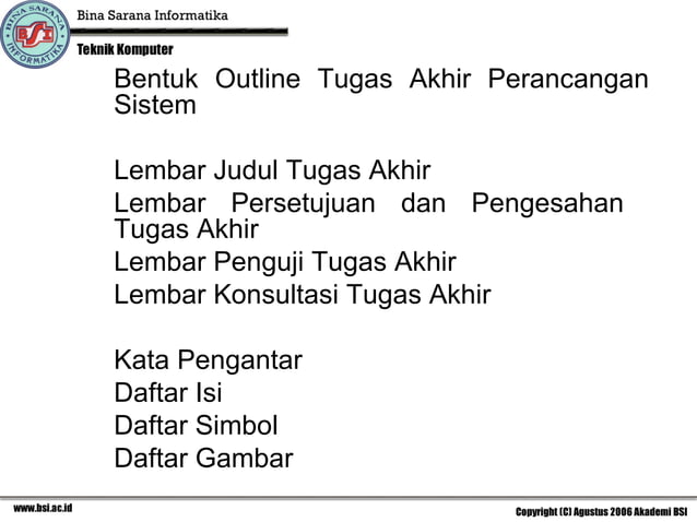 Outline tugas akhir perancangan sistem | PPT