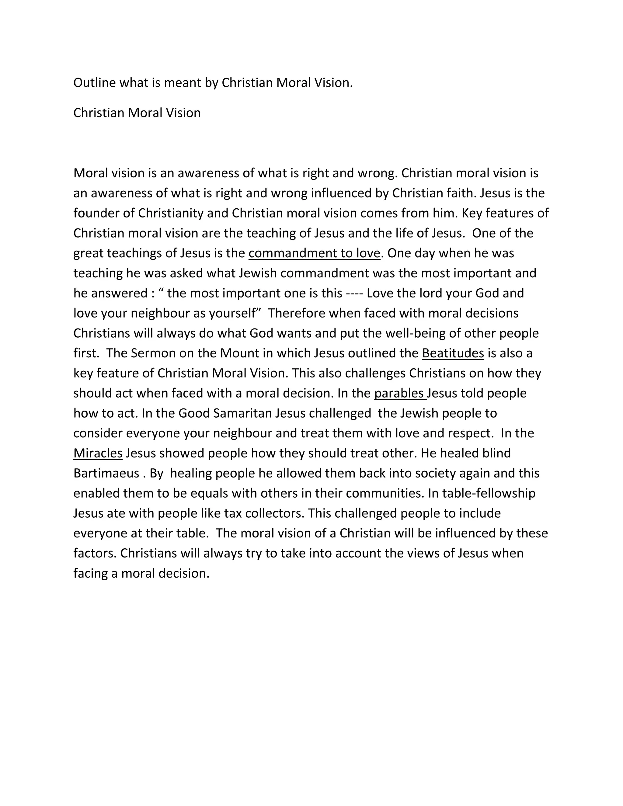 Christian Moral Vision Sample Answer | DOCX