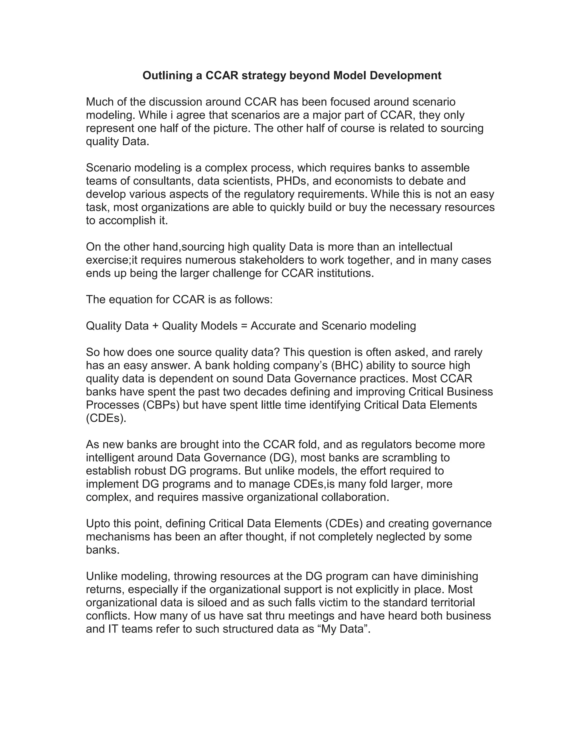 Outlining a CCAR strategy beyond model development | DOCX | Information ...