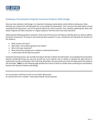 Outlining a presentation using the assertion evidence design | PDF