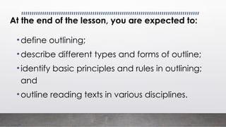OUTLINING(LESSON 5 in English for Academic and Professional Purposes | PPTX