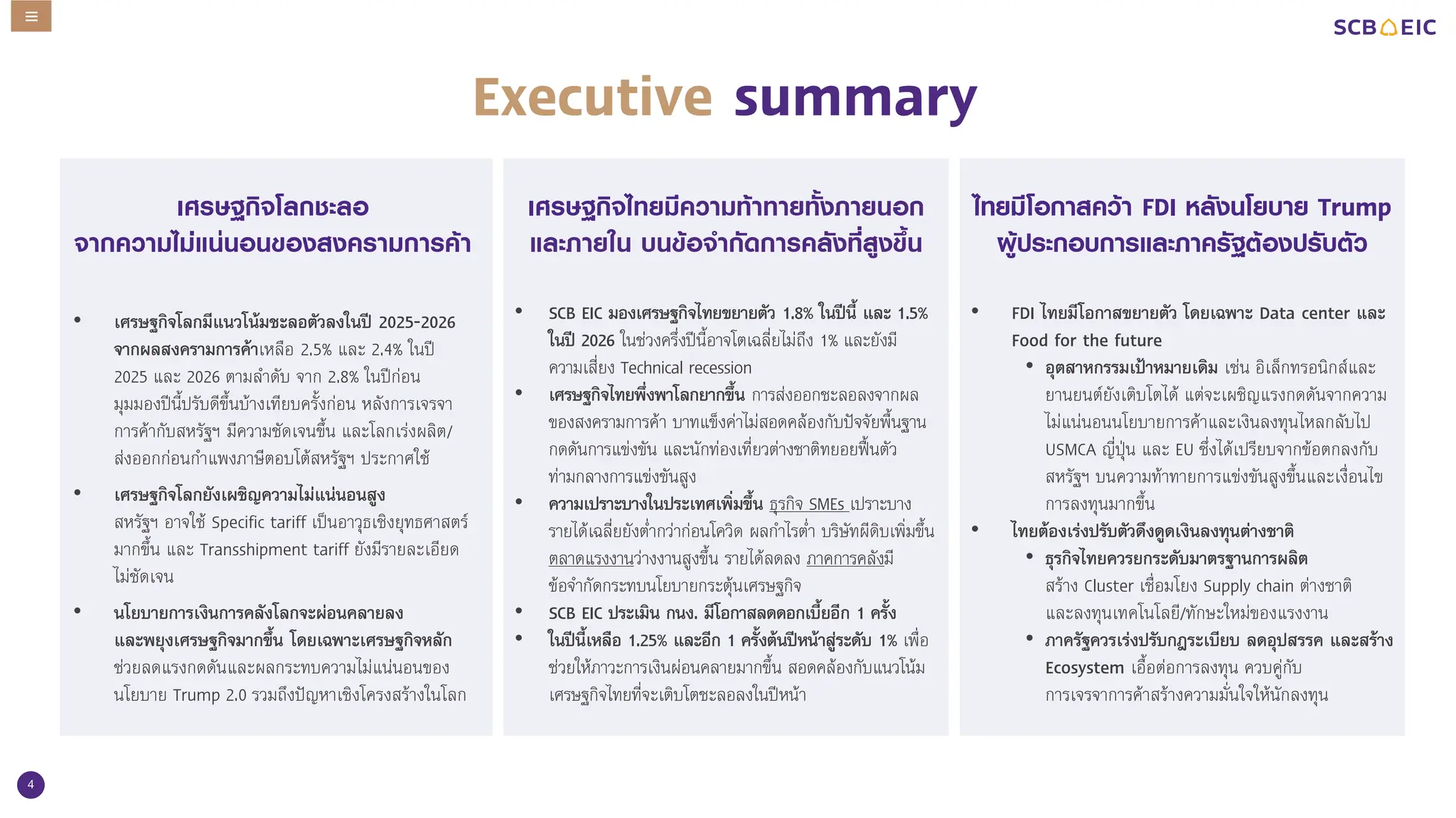 Outlook ไตรมาส 3/2025 (Full report) SCB EIC มองเศรษฐกิจไทยโต 1.8% ปีนี้ และชะลอลงเหลือ 1.5% ในปี ...