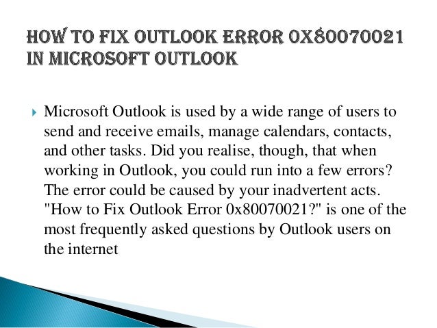 How to FIX Outlook error 0x80070021 | PDF