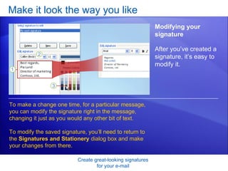 Outlook 2007 Create Great Looking Signatures For Your E Mail | PPT