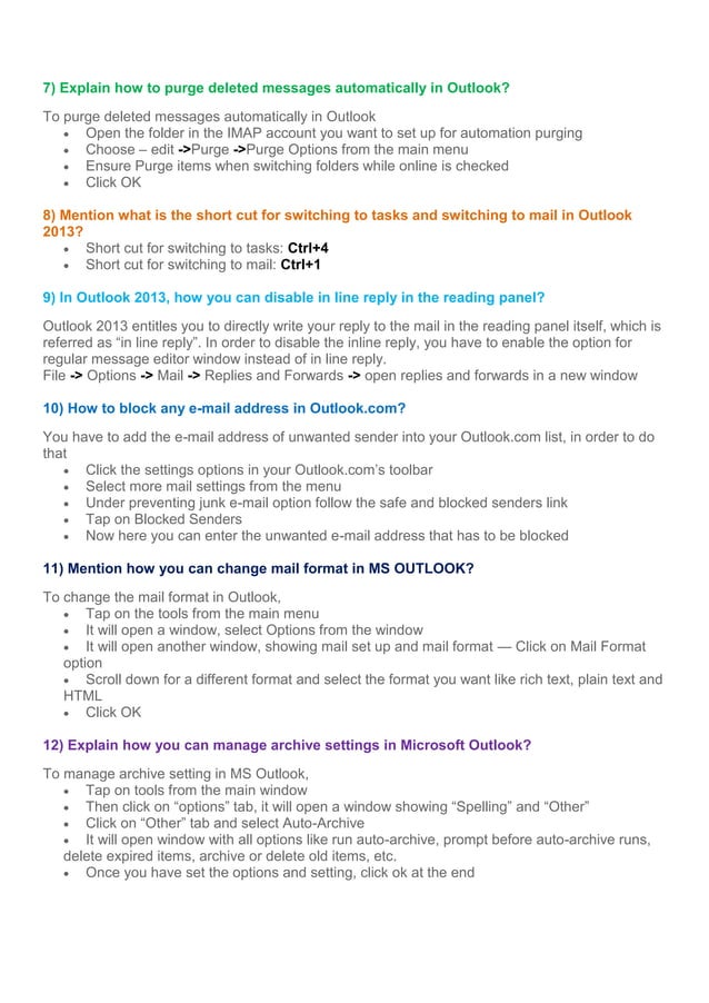 MS Outlook MCQ Important Questions and Answers | PDF