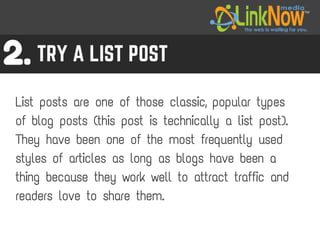 5 Great Types of Posts That Will Bring Traffic to your Blog | PDF