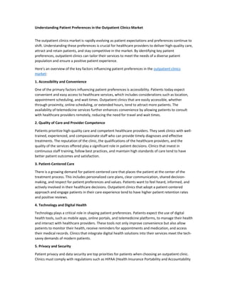 Understanding Patient Preferences in the Outpatient Clinics Market | PDF