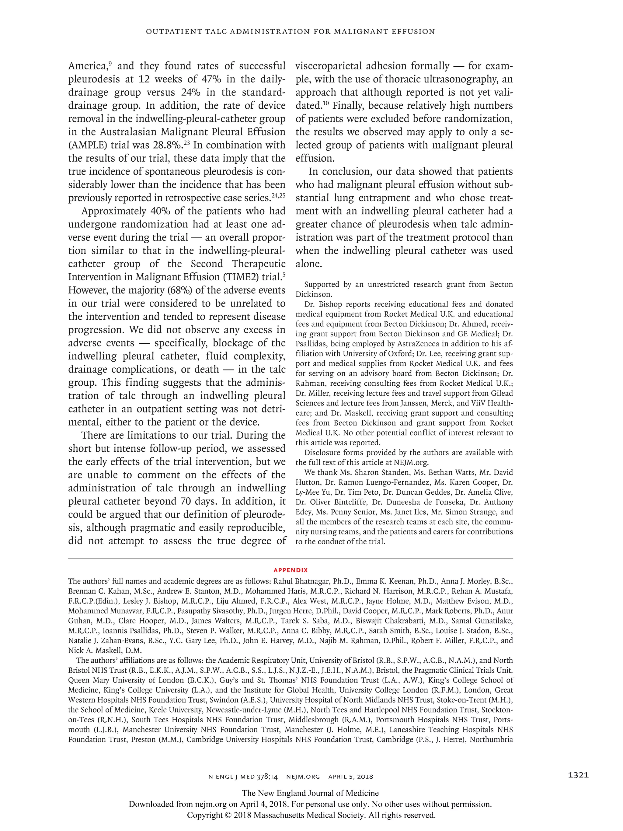 Outpatient talc administration by indwelling pleural catheter for ...