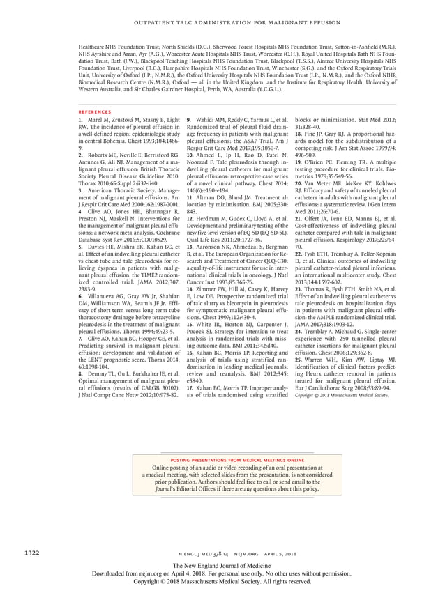 Outpatient talc administration by indwelling pleural catheter for ...