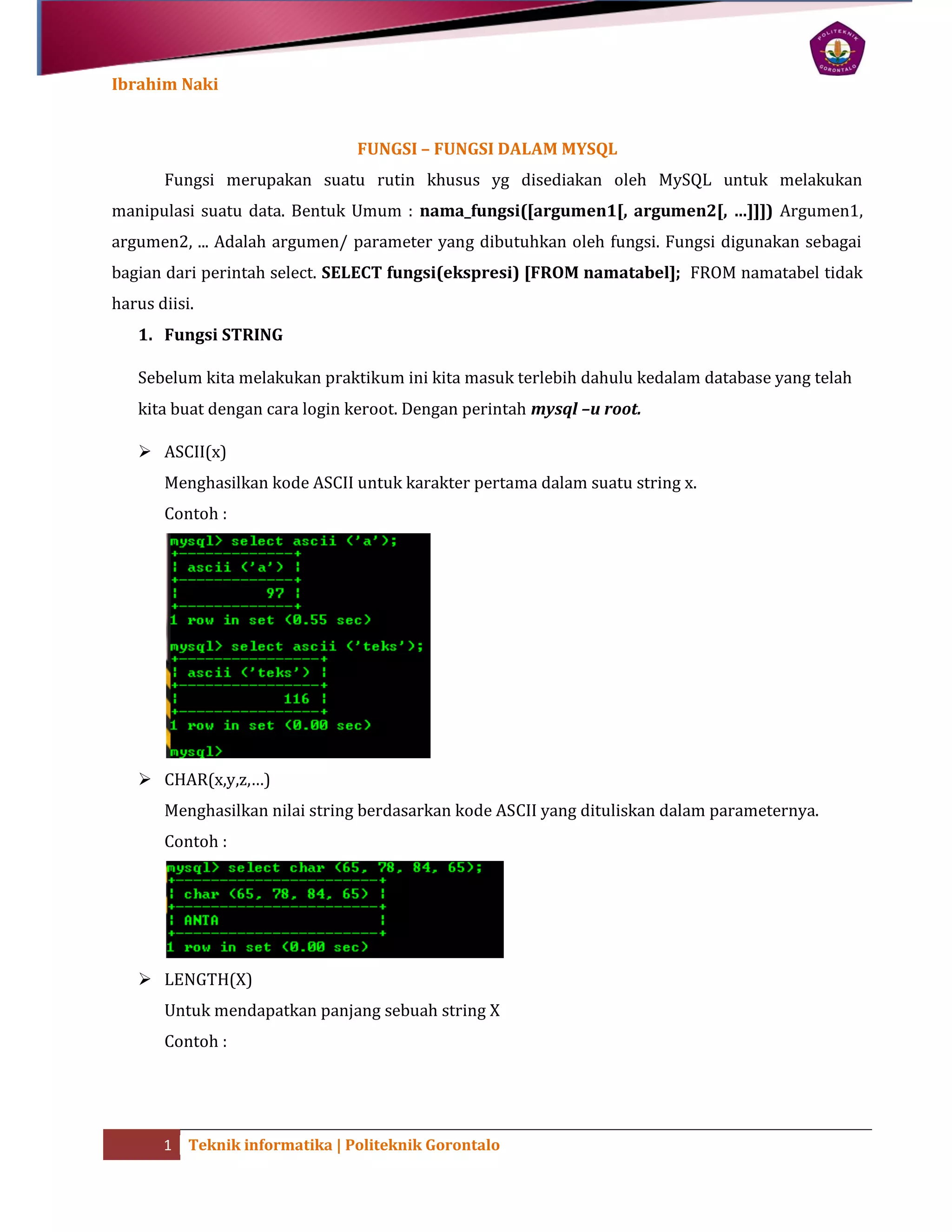 FUNGSI – FUNGSI DALAM MYSQL | PDF