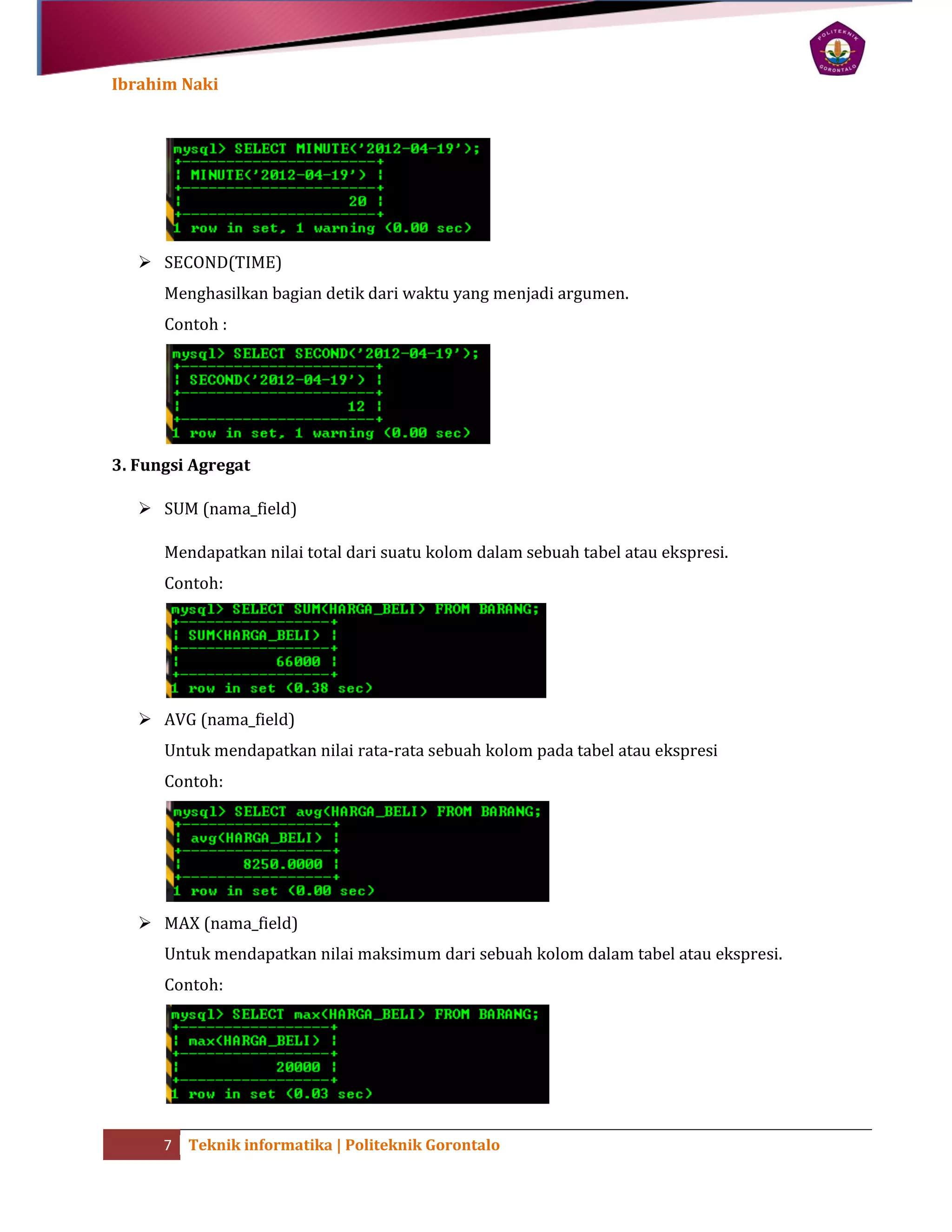 FUNGSI – FUNGSI DALAM MYSQL | PDF
