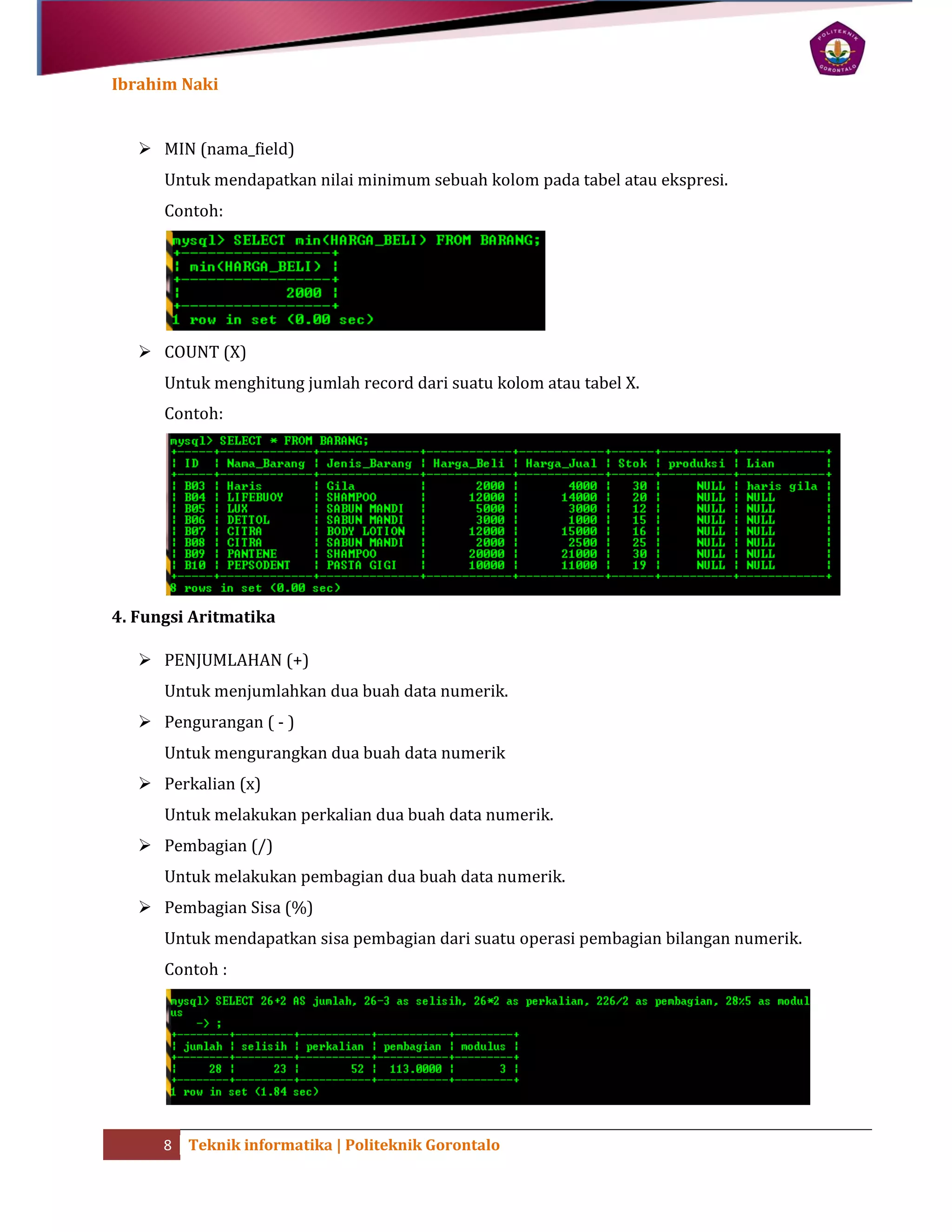 FUNGSI – FUNGSI DALAM MYSQL | PDF