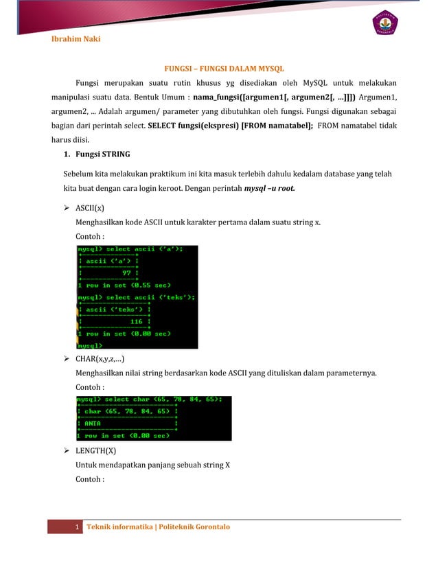 FUNGSI – FUNGSI DALAM MYSQL | PDF