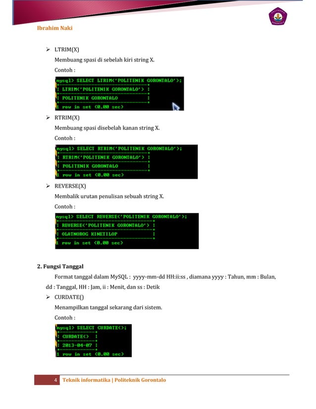 FUNGSI – FUNGSI DALAM MYSQL | PDF