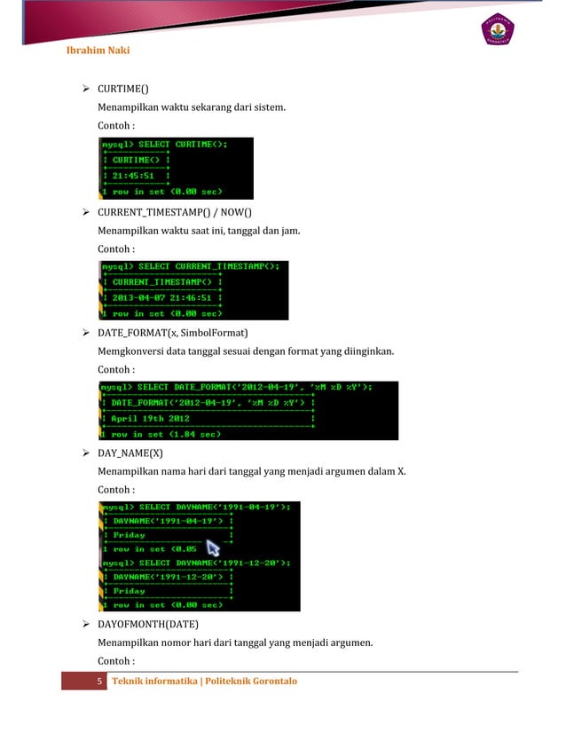 FUNGSI – FUNGSI DALAM MYSQL | PDF