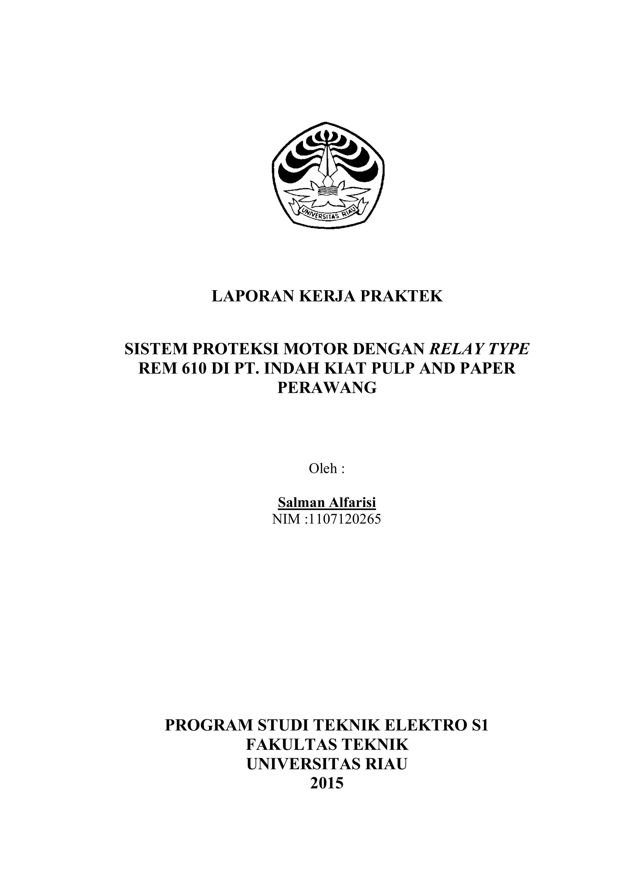 Sistem proteksi motor dengan relay REM 610 di PT IKPP Perawang | PDF