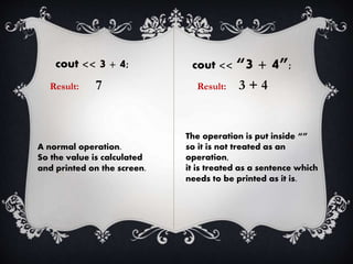 Output in c++ (cout) | PPTX | Programming Languages | Computing