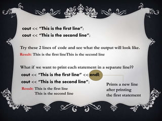 Output in c++ (cout) | PPTX | Programming Languages | Computing
