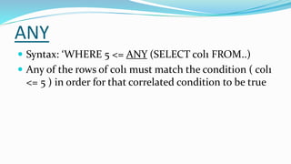 OUTPUT Clause Correlated Subqueries and Subquery Extensions | PPTX | Databases | Computer ...