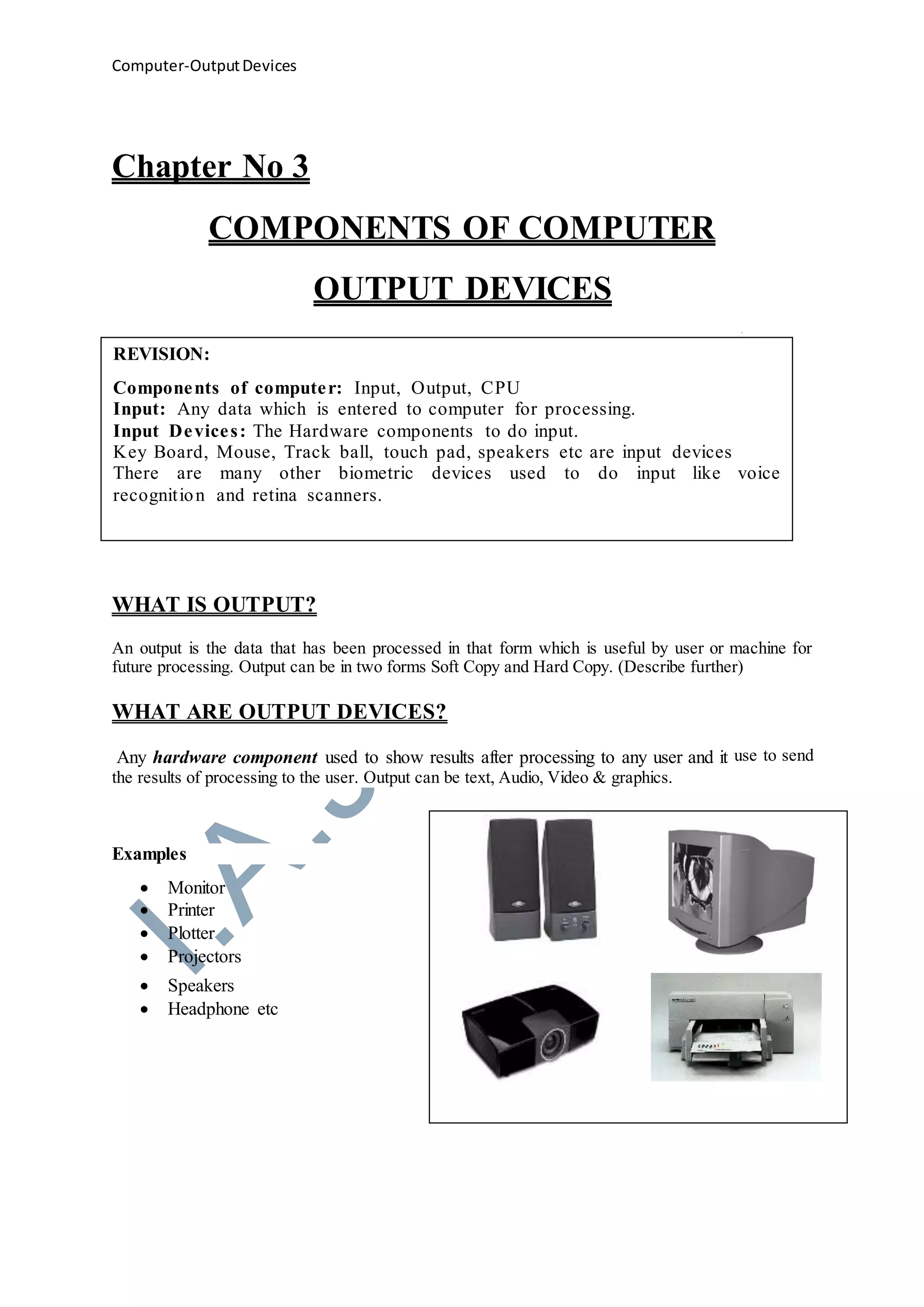 Output devices | DOC | Computer Peripherals | Computing