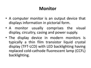Output devices | PPTX | Computer Peripherals | Computing